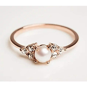Koguxuix Elegant Pearl Ring 18k Rose Gold CZ Crystal Pearl Ring Fashion Engagement Wedding Jewelry (9)