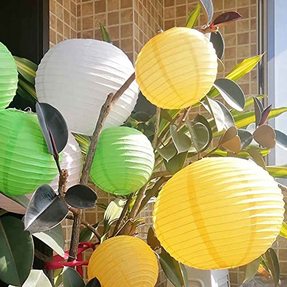 Chinese Style Paper Lanterns, Set of 5, Suitable for Party Decoration (Yellow, 10in)