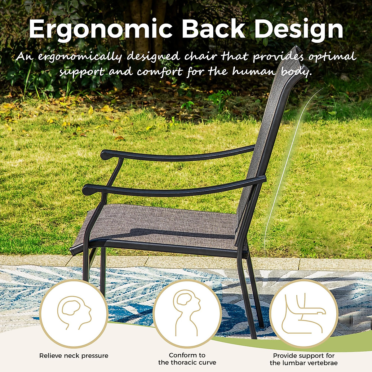 MIXPATIO 5 Pieces Patio Dining Set, 4 Person 42" Round Black Table and Textilene Chairs, with 1.57" Umbrella Hole, Outdoor Patio Table and Chairs, for Garden Lawn Porch Backyard Poolside