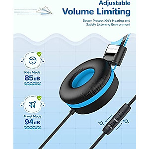 iClever [2 Pack Kids Headphones with Microphone, Safe Volume Limited 85dB/94dB - Wired Headphones for Kids Boys Girls, Foldable Headphones for Online School/Travel/iPad, Black&Pink