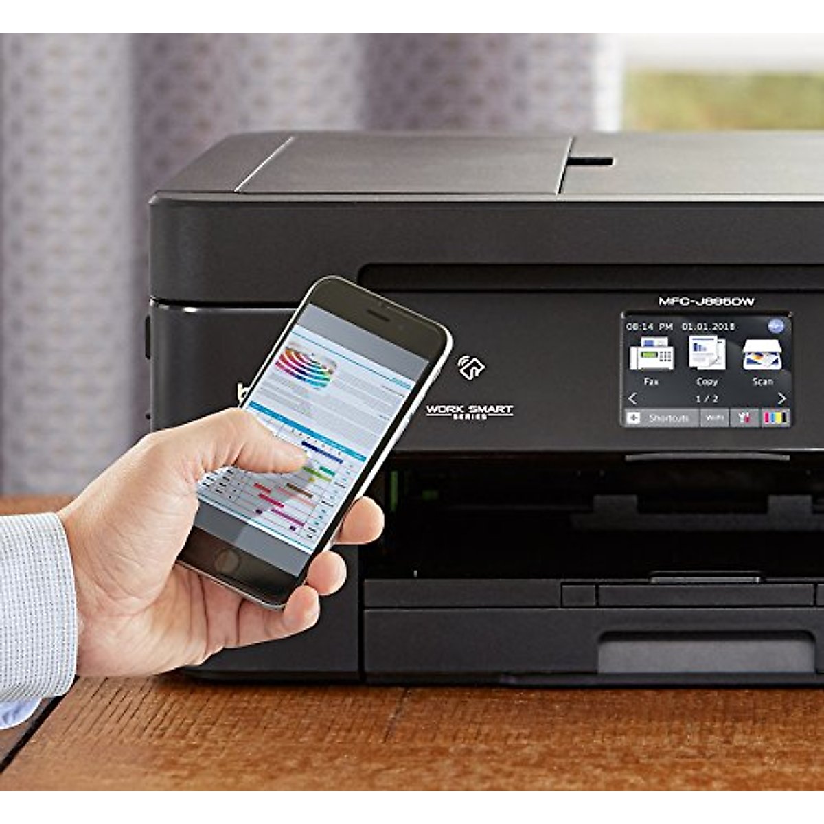 Brother Wireless All-in-One Inkjet Printer, MFC-J895DW, Multi-function Color Printer, Duplex Printing, NFC One Touch to Connect Mobile Printing, Amazon Dash Replenishment Enabled, Black, Standard