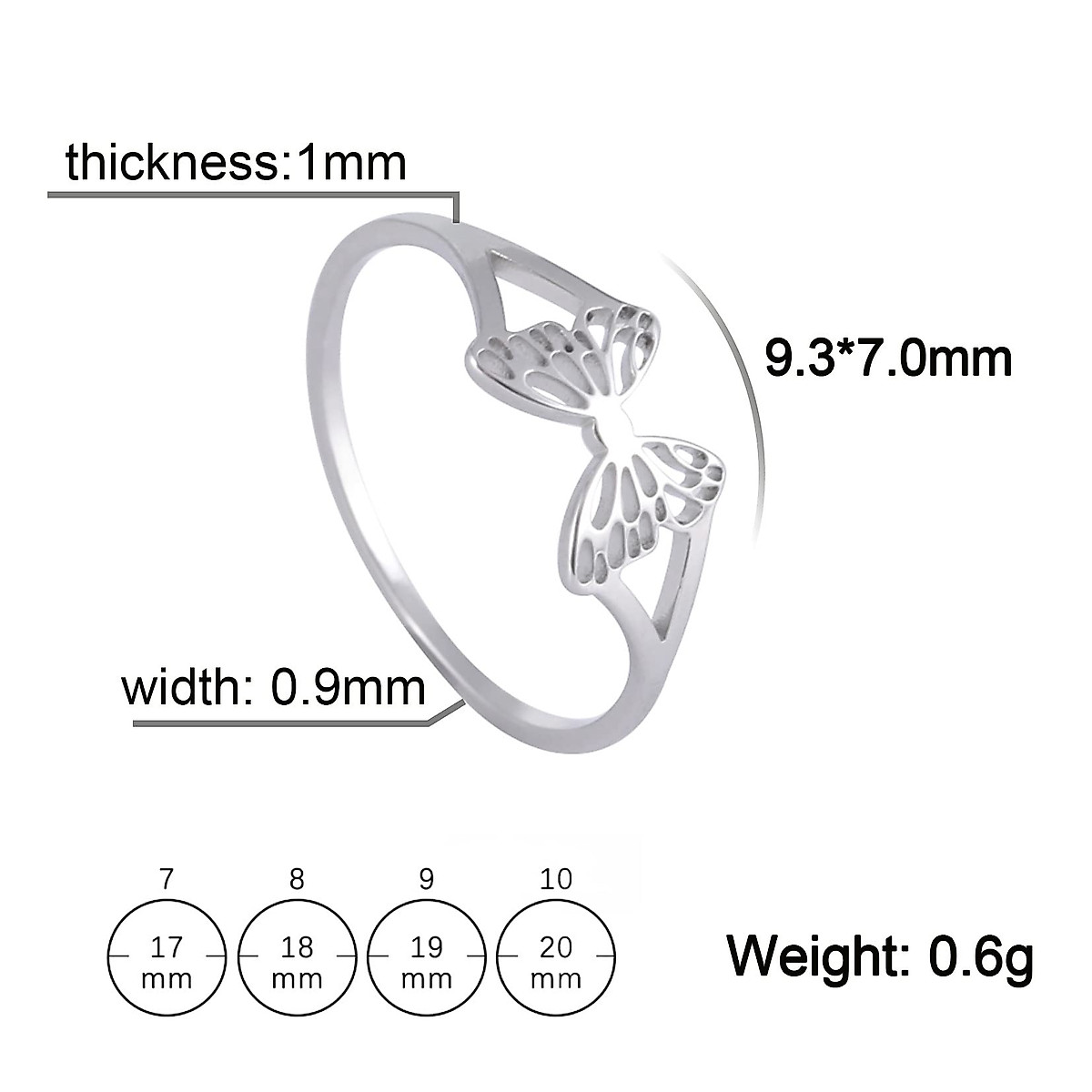 tenghong2021 Fashion Dainty Butterfly Ring Stainless Steel Classic Style for Women Best Gift for Birthday Christmas Valentine's Day-10