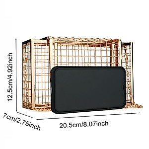YYW Women Chain Crossbody Bags Iron Cage Metal Hollow Out Cage Evening Clutch (Gold)