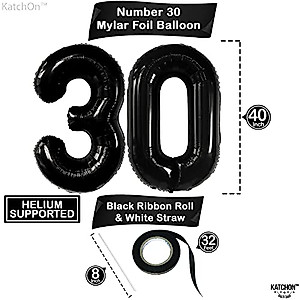 KatchOn, Black 30 Balloon Numbers Set - 40 Inch | Black 30 Birthday Balloons for 30th Birthday Decorations for Women and Men | Black 30th Birthday Balloons for Happy 30th Birthday Decorations for Him