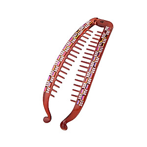 KALLORY 3pcs horsetail Wild Pins Clamp Women Banana Ladies Combs Rhinestone Pattern Decorative Golden Clincher Ponytail Black Giftverticalbright Hair Accessories Horail Birthday Clips