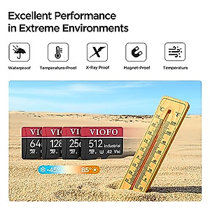 VIOFO 512GB Industrial Grade microSD Card, U3 A2 V30 High Speed Memory Card with Adapter, Support Ultra HD 4K Video Recording