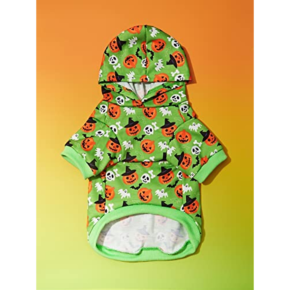 QWINEE Halloween Dog Hoodie Dog Costume Sweatshirt Pumpkin Bat Print Dog Clothes for Puppy Kitten Cat Small Dogs Green Large