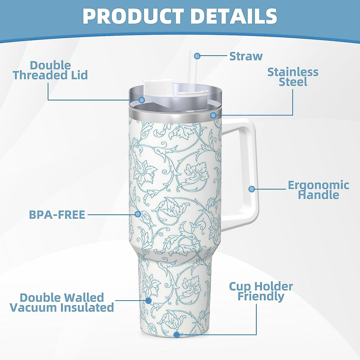 UIANG Bingo,Stainless Steel Vacuum Insulated Tumbler with Lid and Straw for Water, Iced Tea or Coffee, Smoothie and More,Bingo Cards and Balls,Blue Multicolor