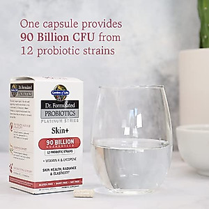 Garden of Life Dr. Formulated Platinum Series Skin+ 90 Billion CFU Guaranteed, 12 Probiotic Strains + Vitamin A & Lycopene for Skin Health, Radiance & Elasticity, Vegetarian Supplement, 30 Capsules