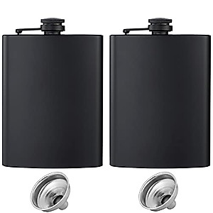Hip Flasks for Liquor for Men Women 2 pcs 8Oz Matte Black Stainless Steel Flask with 2 pcs Funnels for Wedding Party Groomsman Bridesmaid Birthdays Gift