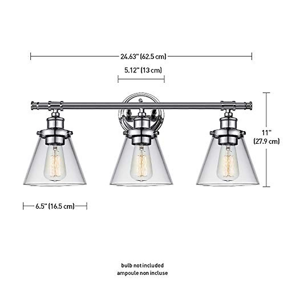Globe Electric 51234 5-Piece All-in-One Bathroom Accessory Set, with Vanity, Chrome, 3-Light Vanity Light, Clear Glass Shades, Towel Bar, Towel Ring, Robe Hook, Toilet Paper Holder, Makeup Lighting