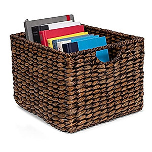 BIRDROCK HOME Storage Shelf Baskets with Handles - Set of 3 - Abaca Seagrass Wicker Basket - Pantry Bathroom Shelves Organization - Natural Under Shelf Basket - Handwoven (Brown Wash)