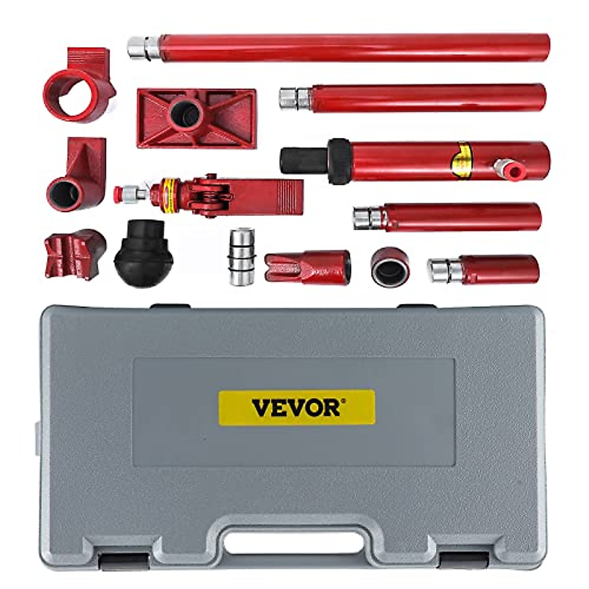 Vevor 10 Ton Porta Power Kit 1.4M (55.1 inch) Oil Hose Hydraulic Car Jack Ram Autobody Frame Repair Power Tools for Loadhandler Truck Bed Unloader Farm and Hydraulic Equipment Construction, Red