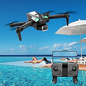 Drone with 1080P HD Dual Camera, WiFi FPV Live Video Real-Time Transmission, Headless Mode, Altitude Hold, RC Quadcopter Foldable Drones Gifts for Boys Girls #