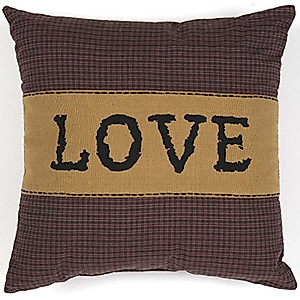 VHC Brands Heritage Farms Love Pillow 12x12 Country Primitive Bedding Accessory, Burgundy