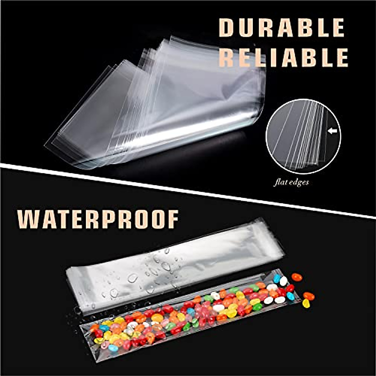 Voikinfo 100 pcs 6" x 12" Long Clear Resealable Cellophane Bags Self Sealing Treat Bags Cookie Bags with Adhesive Flap Gift Wrap Poly Bags Plastic Packaging 1.4 mil