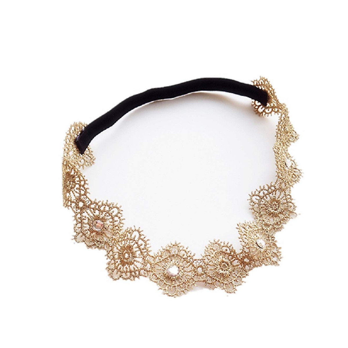 Gold Lace Flower Rhinestone Design Headpiece For Lovely Baby Princess Girls Hand Sewing Beads Hair Accessories Toddlers Headwrap for baby Girl