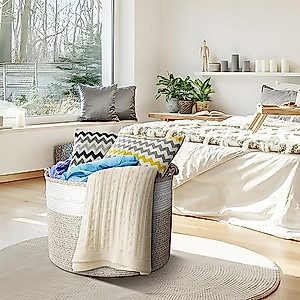 AivaToba 24" x 18" Cotton Rope Basket, Extra Large Basket with Handles for Blanket, Blanket Basket for Living Room, Large Storage Basket, Toy Baskets, Jumbo Woven Basket for Storage