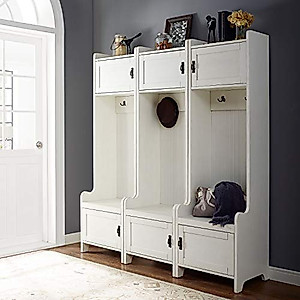 Crosley Furniture Fremont Tower Entryway Hall Tree with Storage (Set of 3), Distressed White