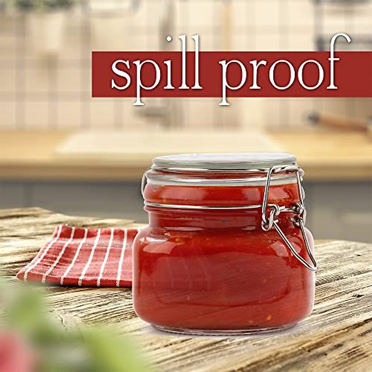 Glass Jars with Airtight Lid | Glass Airtight Food Storage Containers | Clear Leak Proof Rubber Gasket and Clamp Lid [17 oz.]