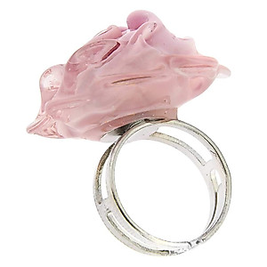Glass Of Venice Murano Glass Rose Flower Ring 1 Inch - Adjustable Size Ring in Rose Pink. Blown Glass - Murano Glass Rings for Women Handmade in Italy