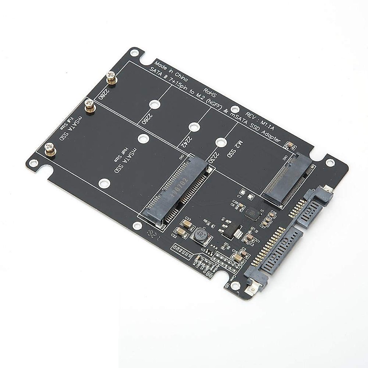 ASHATA Hard Disk Box Black ABS SSD 2 in 1 M.2 B-Key MSATA to SATA 3.0 Computer Accessories