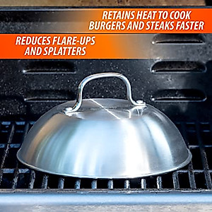 9 Inch Grill Dome Cover, BBQ Grill Accessory Melts Cheese, Cooks Burgers Faster and Prevents Splatter, for Indoor or Outdoor Use, Stainless Steel with Wire Handle