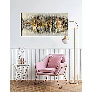 Grey and Gold Abstract Wall Art Paintings Print Artwork 1 Pieces Stretched and Framed Modern Brown Wall Decor Canvas Print Wall Art for Living Room Home Office Bedroom Kitchen Wall Decor 20"x40"