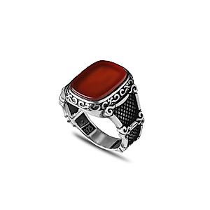 925 Sterling Silver Men Silver Ring with Carnelian Stone, Handmade Engraved Carnelian Silver Ring, Gift for him, Minimalist Silver Ring