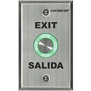 Seco-Larm SD-6276-SS1Q Enforcer Piezoelectric Illuminated RTE Wall Plate with Timer, Single-Gang; Programmable Red/Green Round Button with EXIT & Salida; Timed or Toggle Output