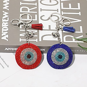 Red Colorful Evil Eye Keychain Charms Bling Tassel Rhinestone Cute Protection keychains