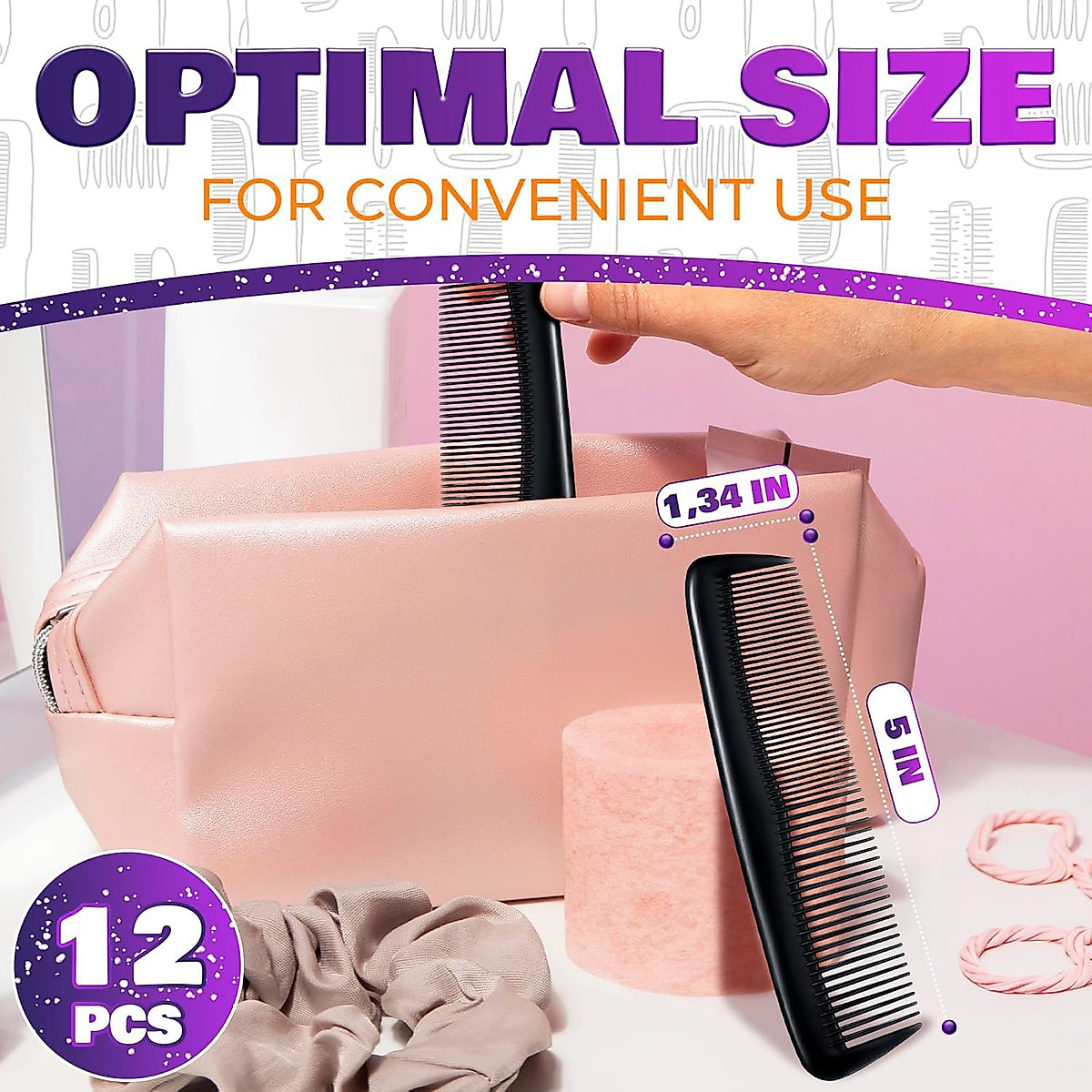 12Pcs Small Combs - Wallet Comb for Men Black Plastic Mens Combs for Hair Disposable Hair Comb Pack Barber Professional Beard Comb for Men