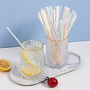 QNCIGER 100 Pcs Flexible Disposable Plastic Drinking Straws, BPA-free bendy straw 0.19" swide,8.26" High, Colorful Striped