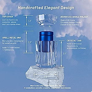 Small Urns for Human Ashes Adult Male - Crystal Mini Cremation Keepsake Urn for Ashes with Box, Beautiful Glass Photo Urn, An Elegant Blue Baby Urn - Sharing Personal Funeral Urn for Dog, Cat or Human