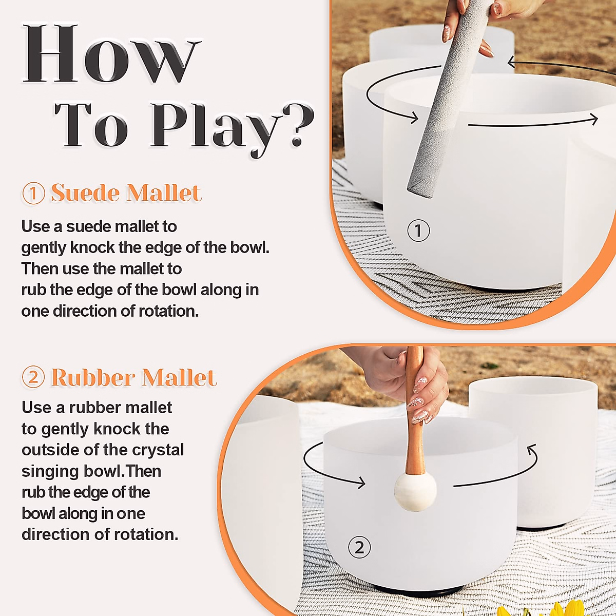 CVNC 432HZ 7-12 Inch Chakra Symbol Design Frosted Quartz Crystal Singing Bowl with 2 PCS Travel Carry Case Bag for Sound Healing