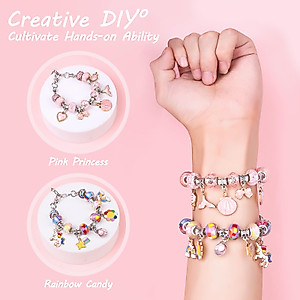 UFU Charm Bracelet Making Kit - Girls 120 Pcs DIY Beaded Jewelry Making Kit, Unicorn & Mermaid Gifts for Girls Toys Crafts for Teen Girls Ages 5 6 7 8-12, with a Portable Bracelet Organizer Box