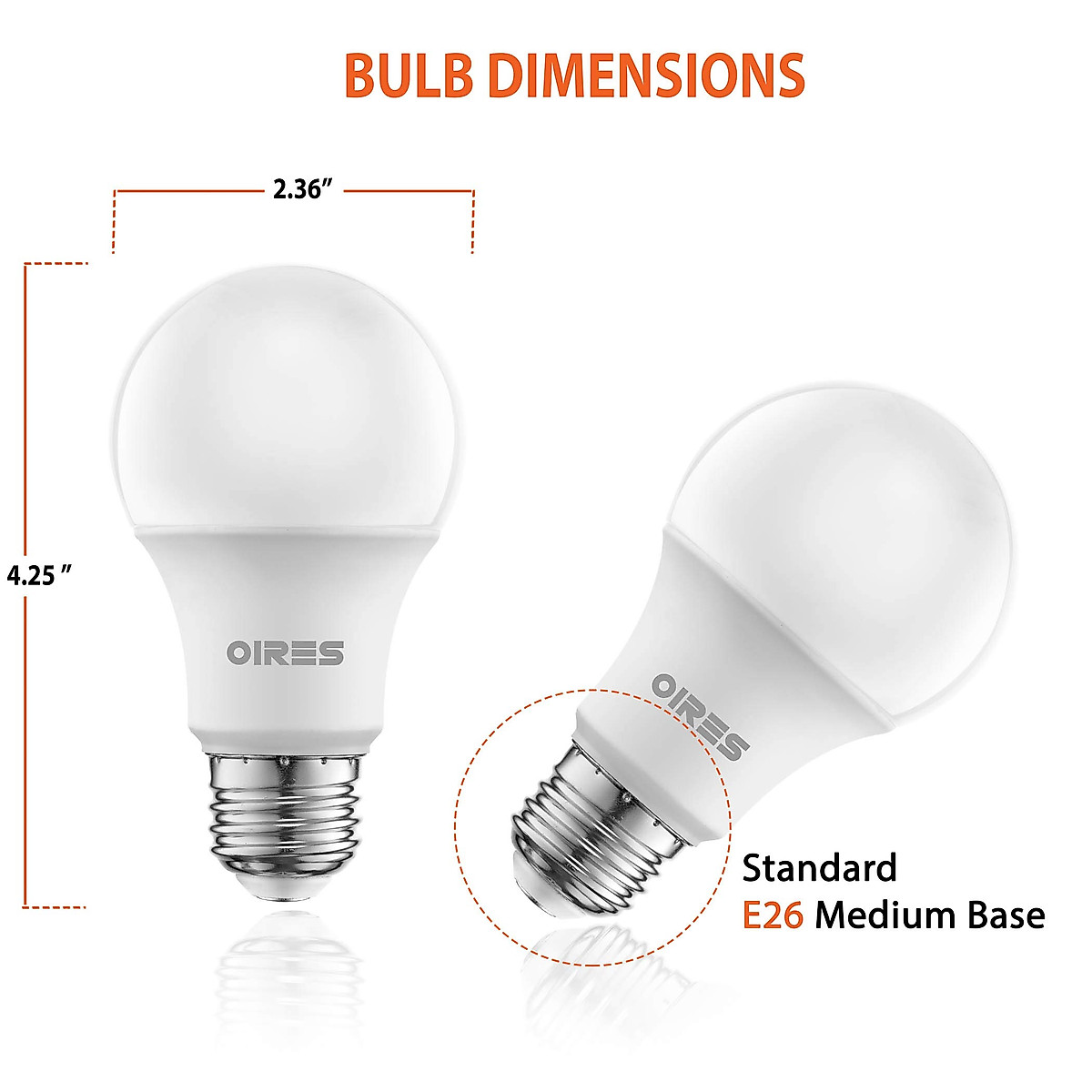 OIRES 60W Equivalent LED Light Bulb 800 Lumens A19 Shape Bulbs 2700K Warm White Non-Dimmable UL Listed 9 Watt E26 Base Suitable for use in Enclosed Fixtures & Damp Locations - 6 Pack