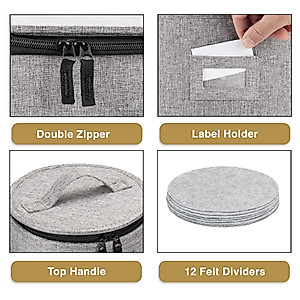 China Storage Container for Saucer and Appetizer Plates - 7" W x 5.5" H - Includes 12 Felt Dividers. Hard Shell and Stackable