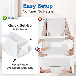 Shallive Cupcake Boxes 50pcs, Individual Cupcake Containers White with Window Insert and Handle, Pastry Box Single Muffins Holder Disposable for Bakery Wrapping Party Favor Packaging