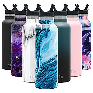 Simple Modern Water Bottle with Narrow Mouth Straw Lid Metal Thermos Vacuum Insulated Stainless Steel l Reusable Leak Proof BPA-Free Flask | Ascent Collection | 20oz, Ocean Geode