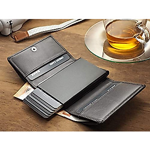 PULARYS Mini Wallet BOSTON - Multifunckion Credit Card Case - Italian Leather - RFID blocking - Size: 7.5 x 9.5 x 2.5 cm - Space for up to 10 Cards - Snap Fastener - Classic Design