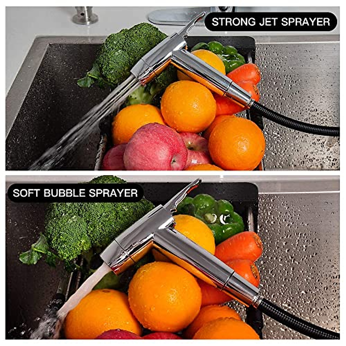 Houtingmaan Kitchen Side Sprayer,Dual Function Kitchen Sink Sprayer with Adjustable Flow Controller,Kitchen Faucet Sprayer Replacement Chrome,Faucet Pull Out Sprayer with Hose,Holder and 17 Adapters 