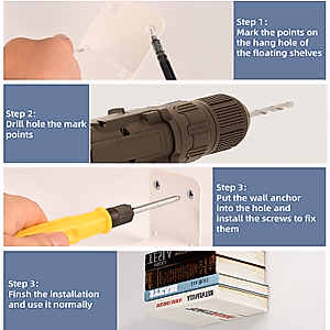 E-Senior Invisible Floating Bookshelves Set of 2, White Wall Mounted Bookshelf, Heavy-Duty Book Organizers, Iron Hanging Shelves for Bedroom, Living Room, Kitchen, Office