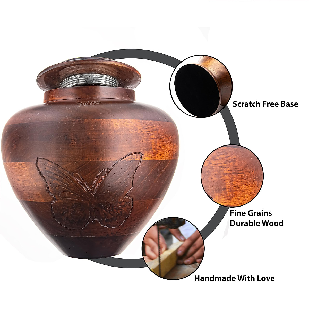 Hand Engraved Butterfly Funeral Cremation Urns for Human Ashes Adult Male Female - Pet Urns for Dogs Cat Ashes, Wooden Urns for Human Ashes, Urn Box for Ashes Keepsake