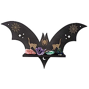 suyam Crystal Display Shelf,Bat Crystal Shelf Wooden Floating Shelf | Wall Hanging Crystal Holder Stand Decor for Crystals Stones Essential Oils Display