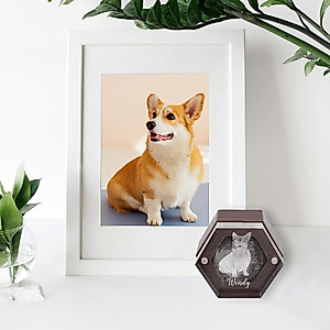 Personalized Pet Hair Keepsake Box with Portrait for Dog Cat Fur, Custom Photo Dog Keepsake Memorial Box, Engraved Wood Memorial Storage Box for Dog and Cat Ashes, Loss Sympathy Gifts for Pet Lovers