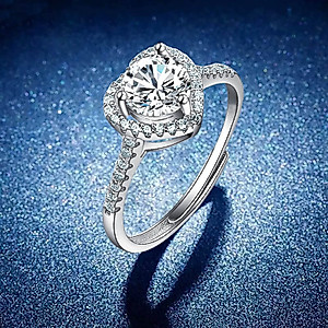 Cuteam Women Ring, Heart Shape Cubic Zirconia Jewelry Shining Finger Ring for Wedding Party Prom Banquet Silver