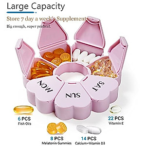 MOLN HYMY Cute Weekly Pill Box 7 Day, Heart Shaped Pill Case Organizer 1 time a Day, Purple Pink Pill Container Once Daily, Large Medicine Dispenser for Vitamin/Fish Oil/Medication/Supplements