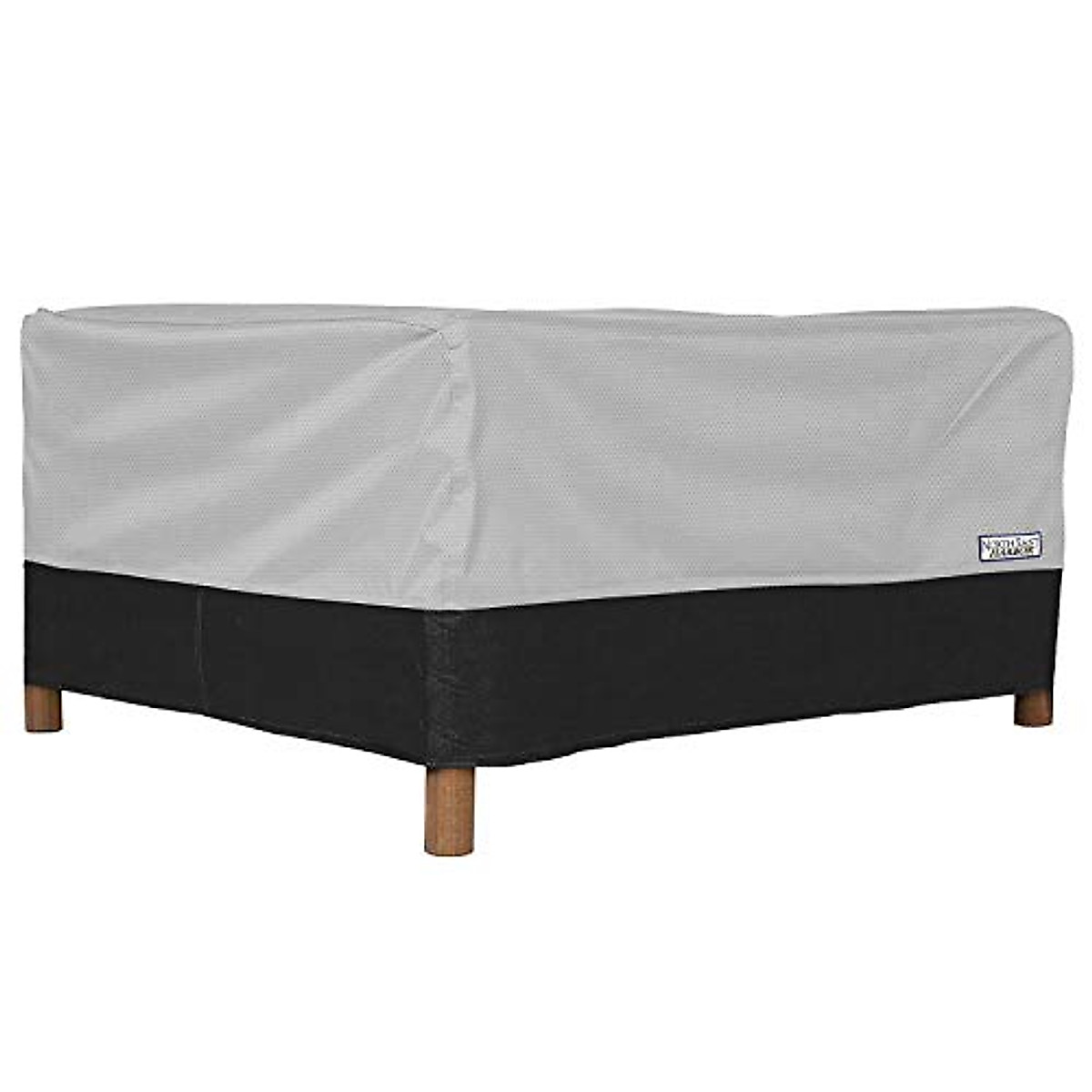 NEH Outdoor Patio Square Ottoman / Side Table Furniture Cover - 40"L x 38"W x 18"H - Breathable Material, Sunray Protected, and Weather Resistant Storage Cover - Gray with Black Hem