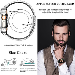 HASLFM Stainless Steel Watch Band with Case Compatible with Apple Watch Ultra/Ultra 2(49mm),Metal Strap and Rugged Protective Cover for iWatch Bands Cases Men, Black